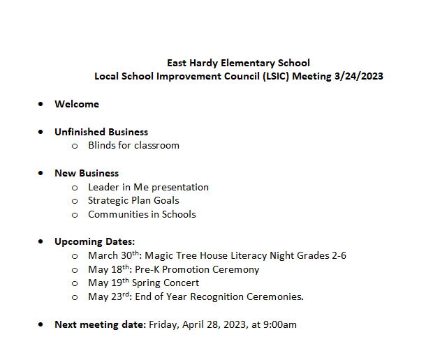 LSIC meeting at EHES | East Hardy Elementary School